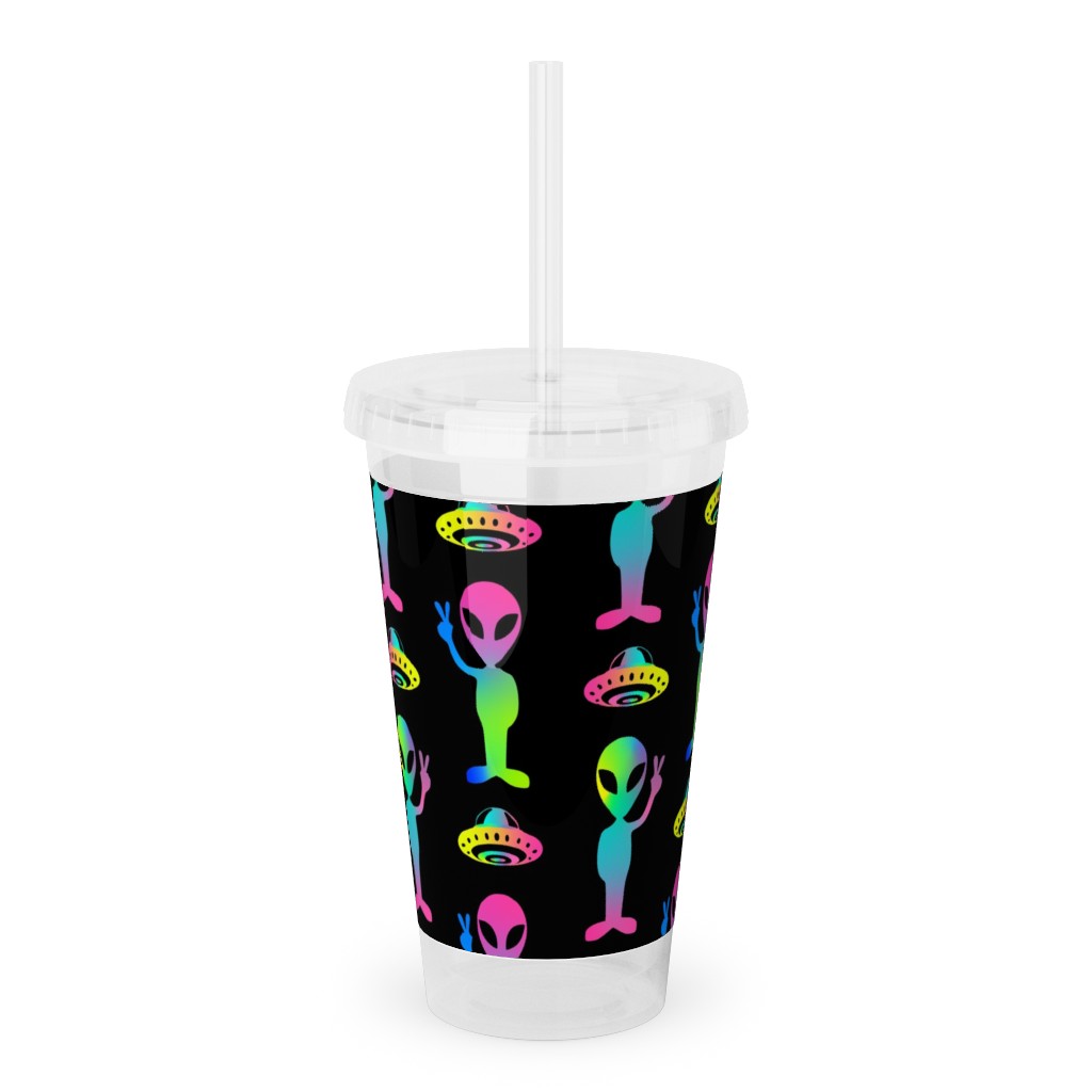 90's Rainbow Aliens and Ufos - Multi on Black Acrylic Tumbler with ...