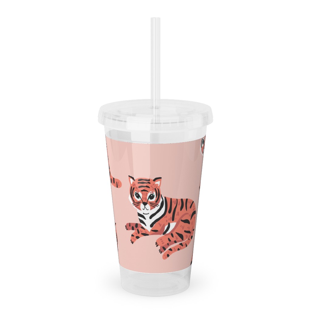 Jungle Tigers - Blush and Coral Acrylic Tumbler with Straw | Shutterfly