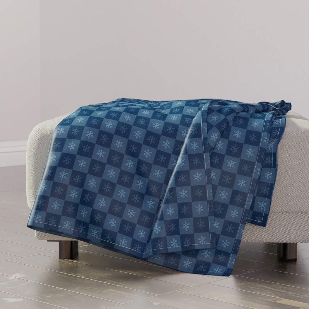 Scandi Cozy Winter Checkered Blue Snowflake Blanket | Shutterfly