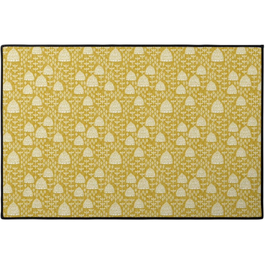 Bee Hives, Spring Florals Linocut Block Printed - Golden Yellow Plates ...