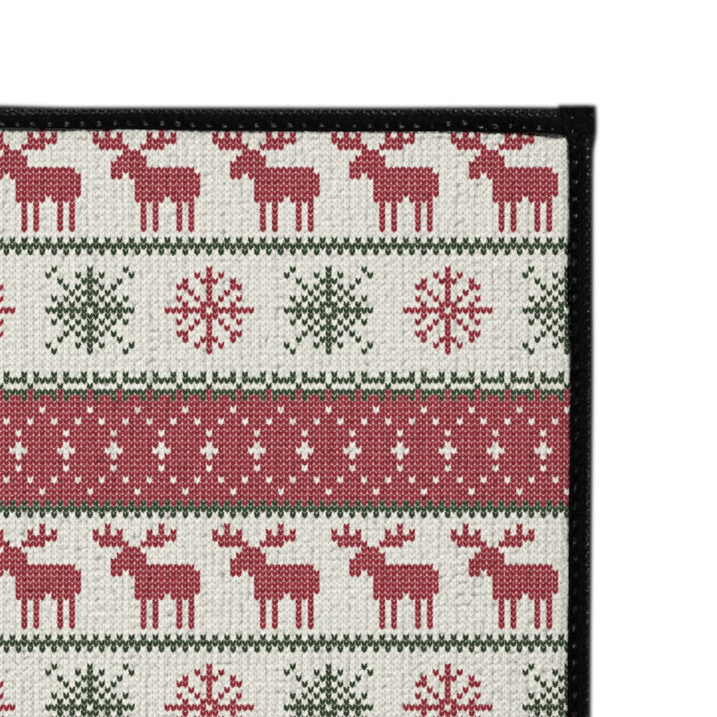 Fair Isle Moose - Red, Green and Cream Door Mat | Shutterfly