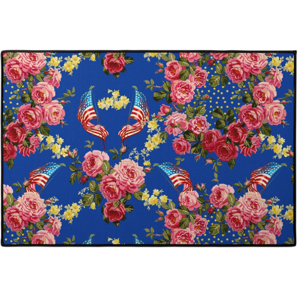 Americana Summer Roses - Blue Outdoor Pillow | Shutterfly
