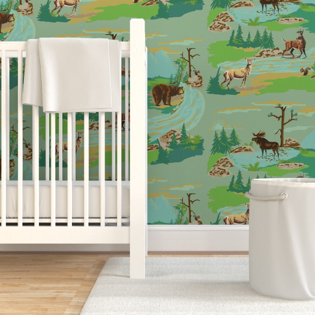 Painted Woodland Animals - Green Wallpaper | Shutterfly