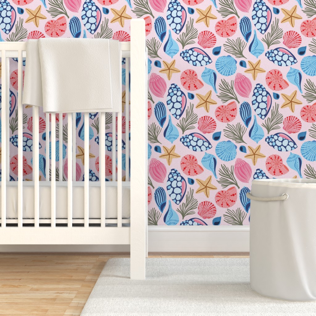 Beach Shells - Multi on Pink Wallpaper | Shutterfly