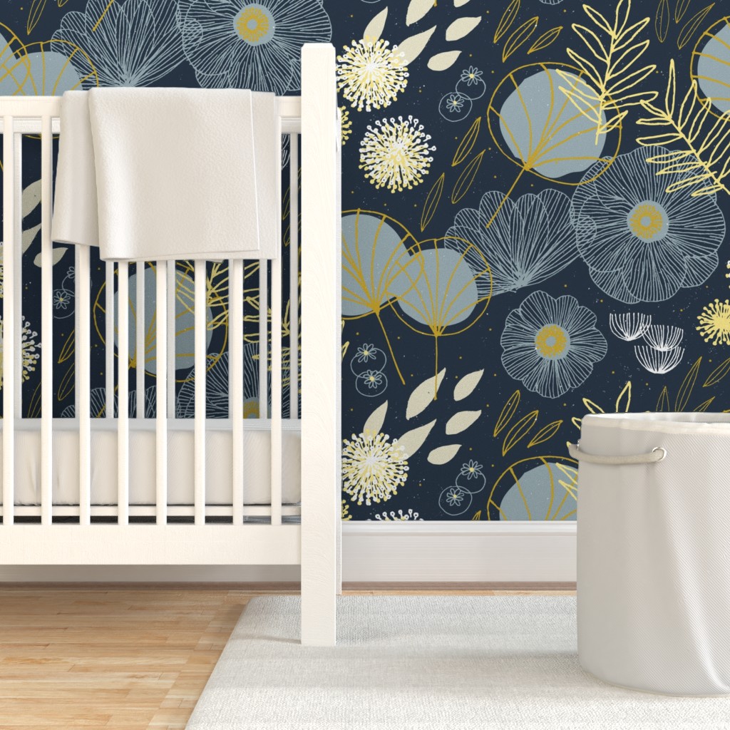 Spring Floral - Navy and Black Wallpaper | Shutterfly