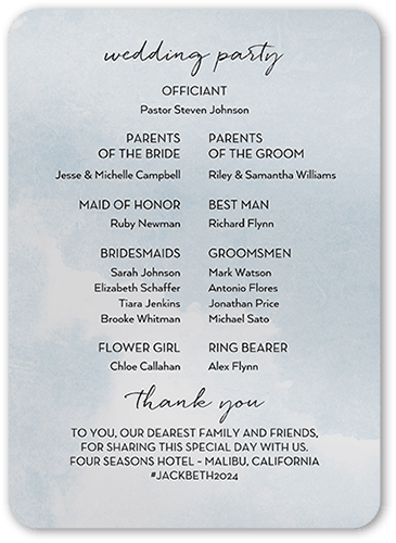 Coastal Clouds 5x7 Wedding Program by Jill Smith | Shutterfly