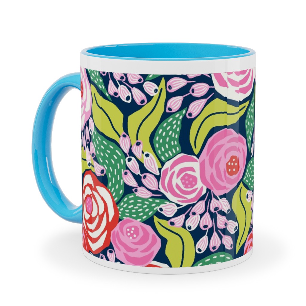 Colourful Papercut Roses - Pink on Dark Blue Ceramic Mug | Shutterfly