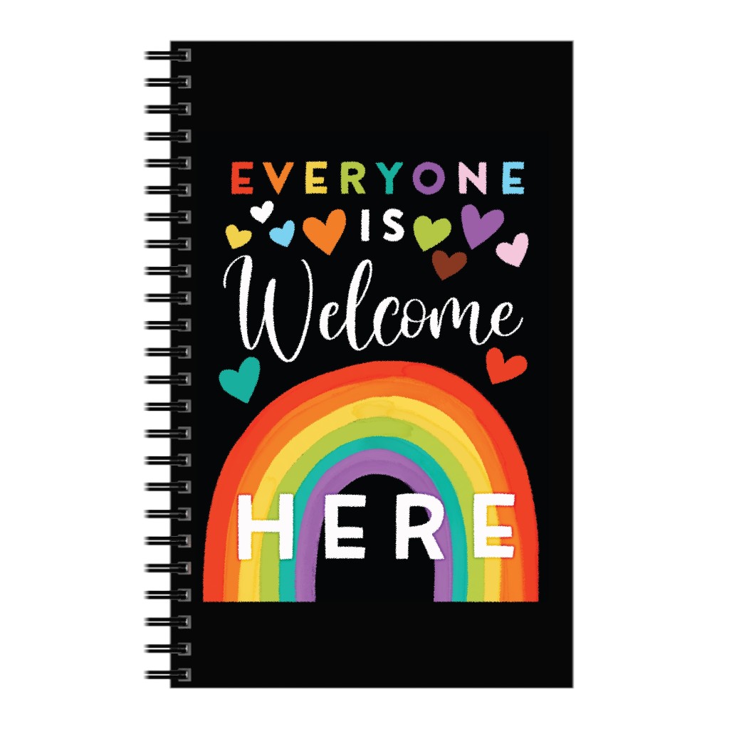Everyone Is Welcome Here - Pride Rainbow & Hearts on Black Notebook ...