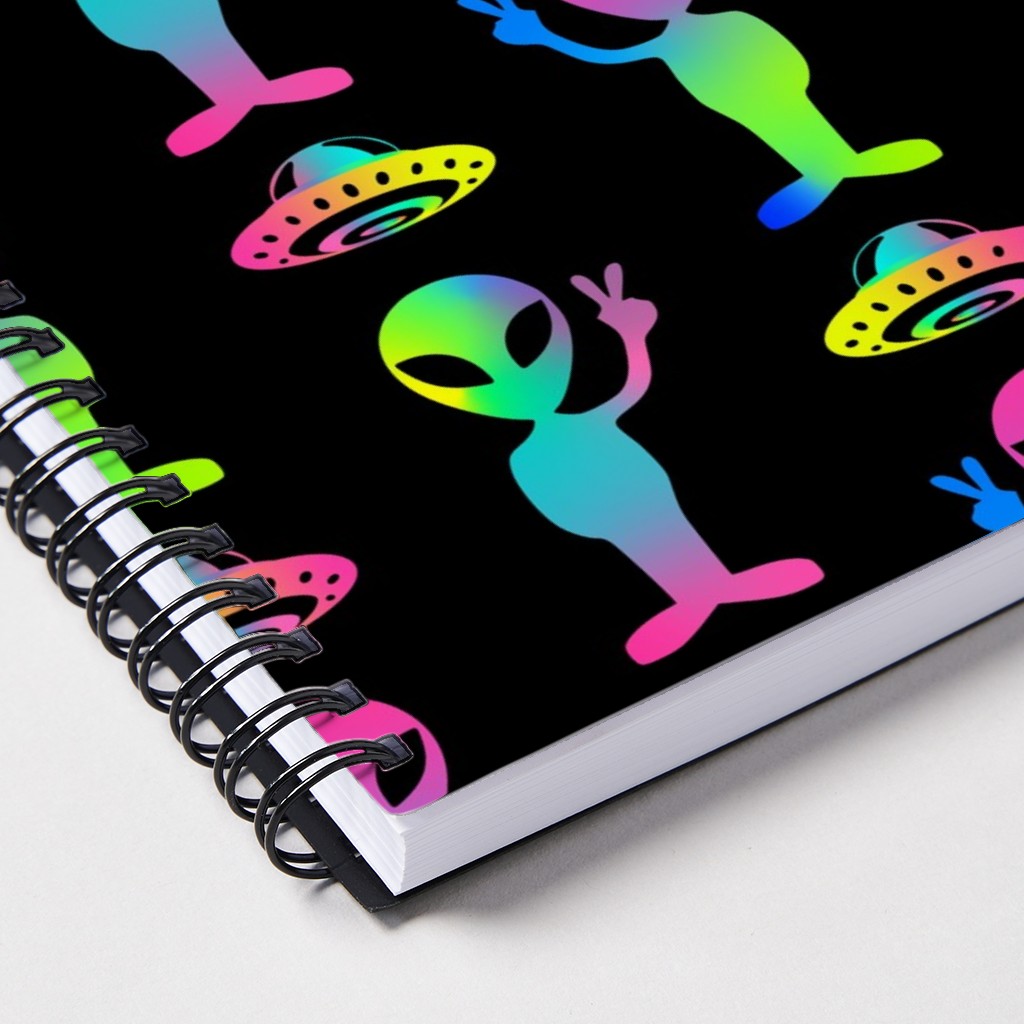 90's Rainbow Aliens and Ufos - Multi on Black Notebook | Shutterfly