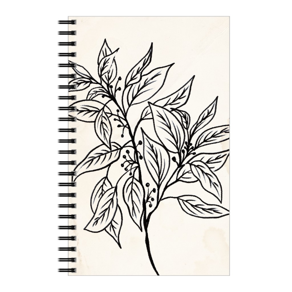 Vintage Branch With Leaves Sketch - Beige and Black Notebook | Shutterfly