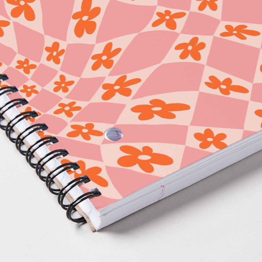 Trippy Checker - Floral - Pink and Orange Notebook | Shutterfly