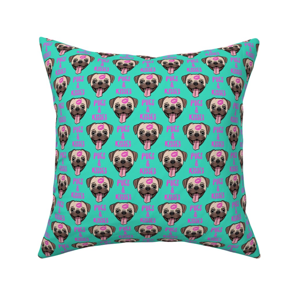 Pugs & Kisses - Cute Pug Dog - Teal Pillow | Shutterfly