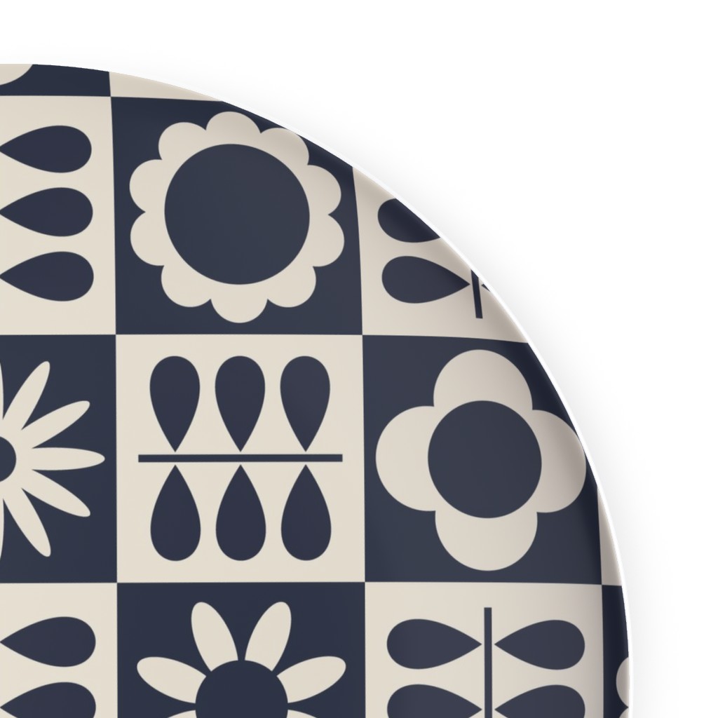 Scandinavian Checker Blooms - Off White and Navy Plates | Shutterfly