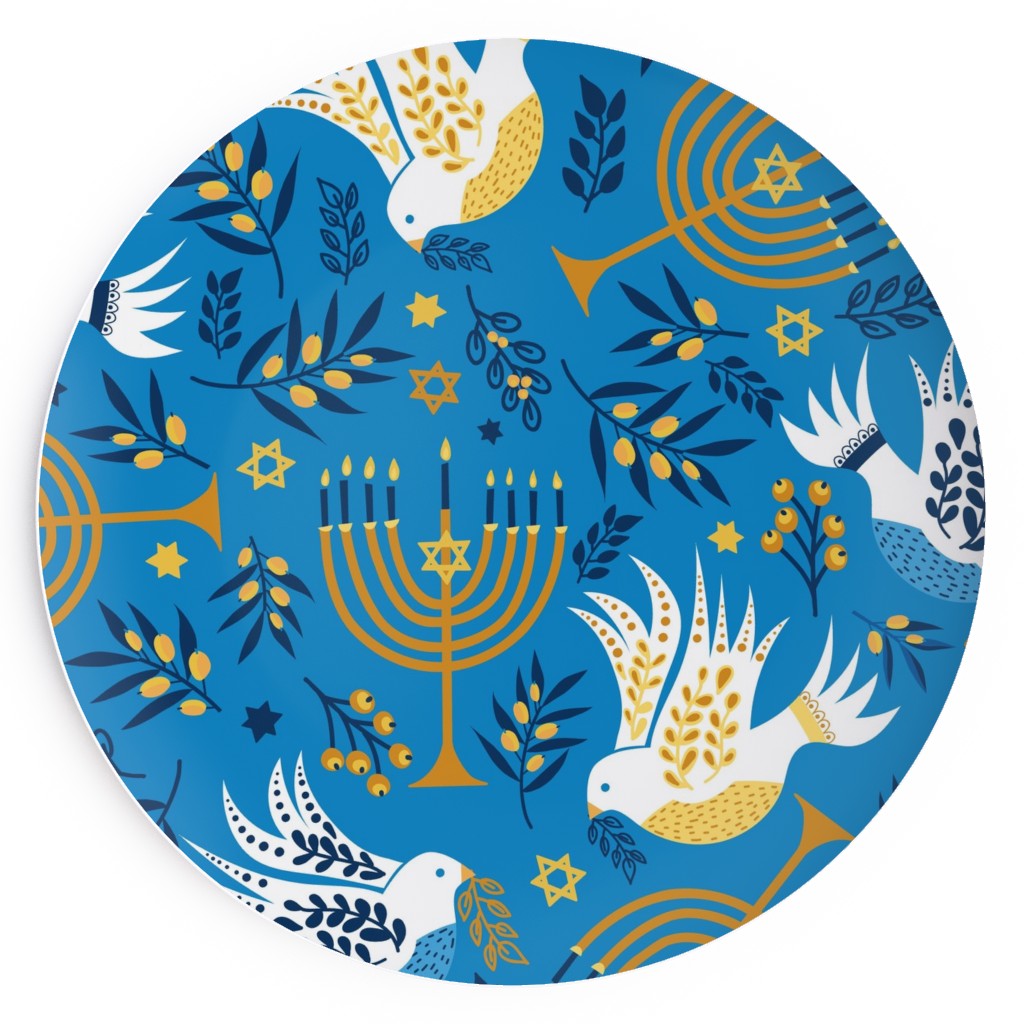 Hanukkah Birds Menorahs - Light Blue Salad Plate | Shutterfly