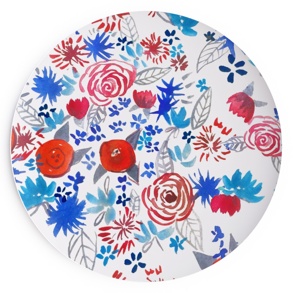 Patriotic Watercolor Floral - Red White and Blue Salad Plate | Shutterfly