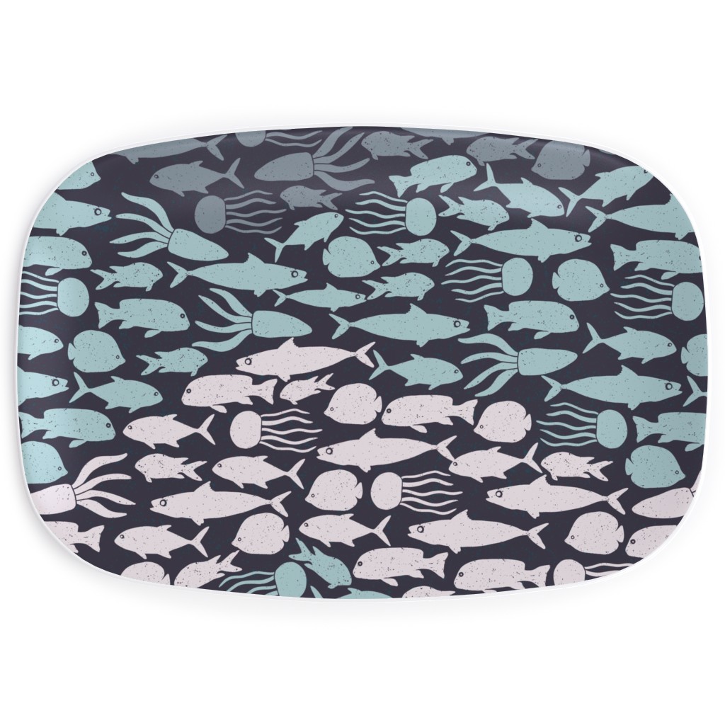 Fish School in Gray Aqua Dark Background Serving Platter | Shutterfly