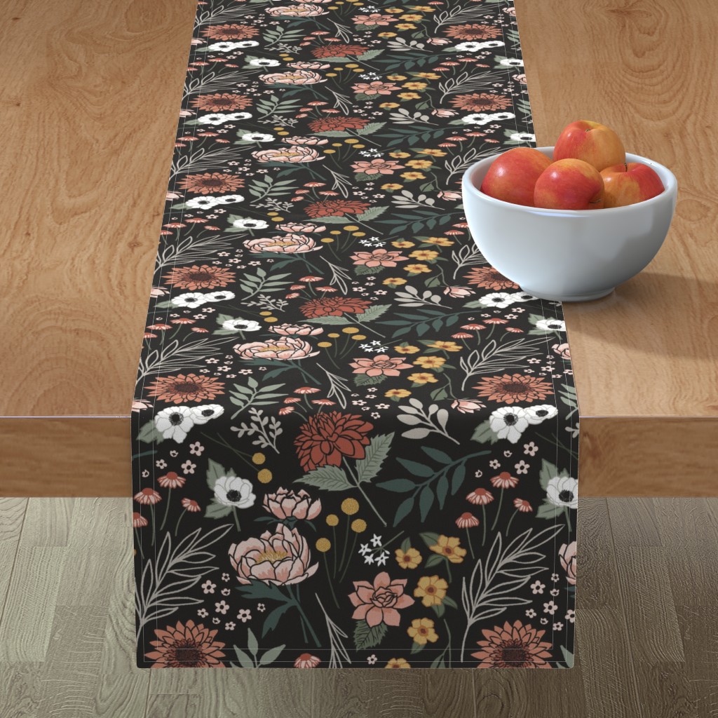 Maya Boho Floral on Black Table Runner | Shutterfly