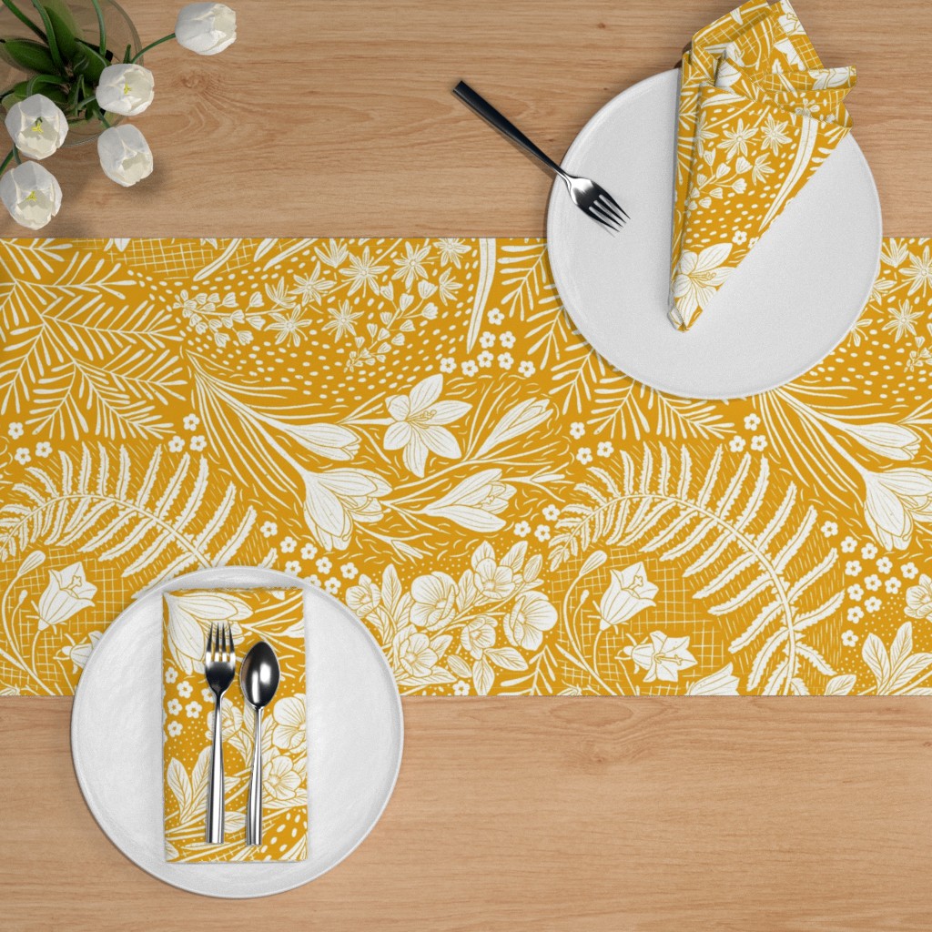Forest Flowers Reimagined Paisley - Mustard Yellow Table Runner ...