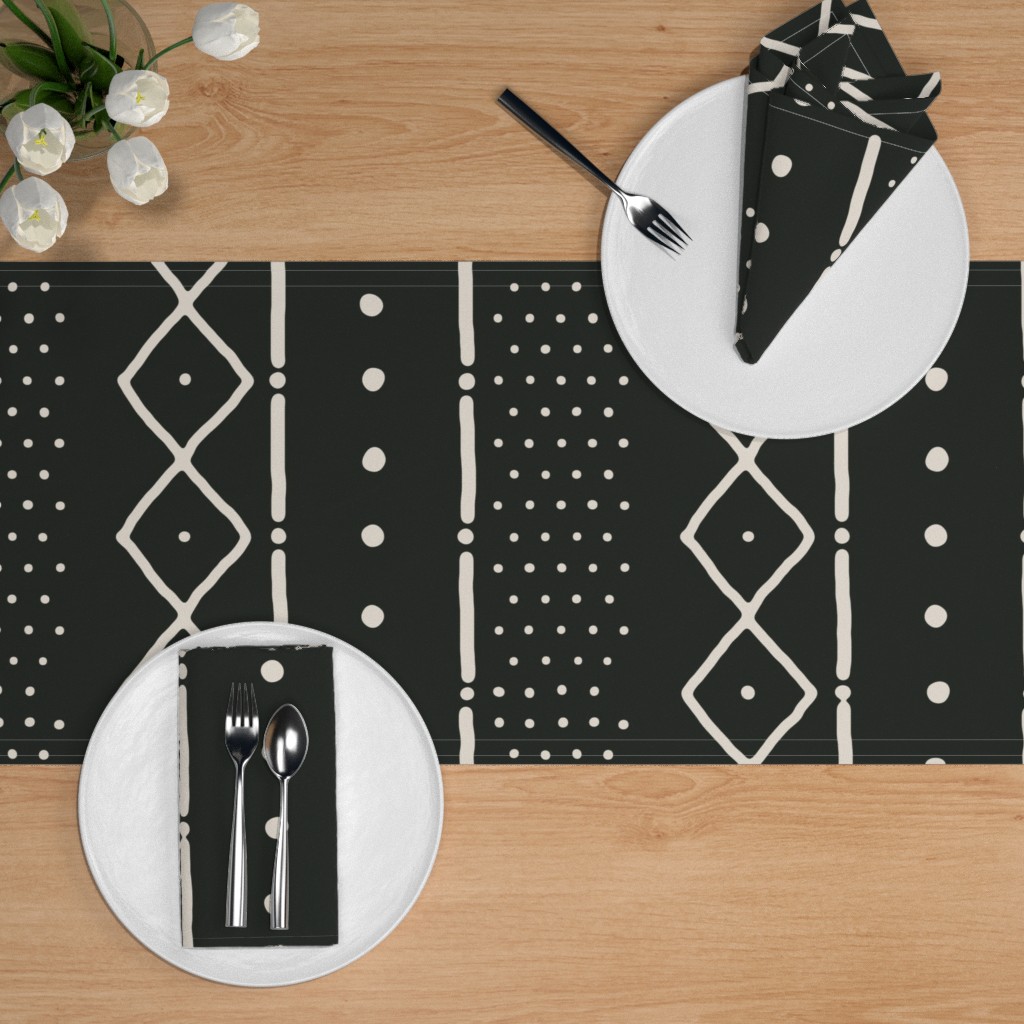 Mudcloth - Bone on Black Table Runner | Shutterfly