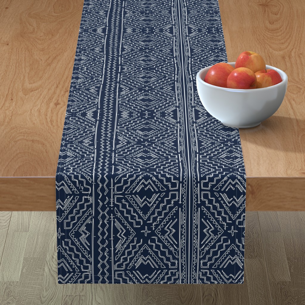 African Mudcloth - White on Blue Table Runner | Shutterfly
