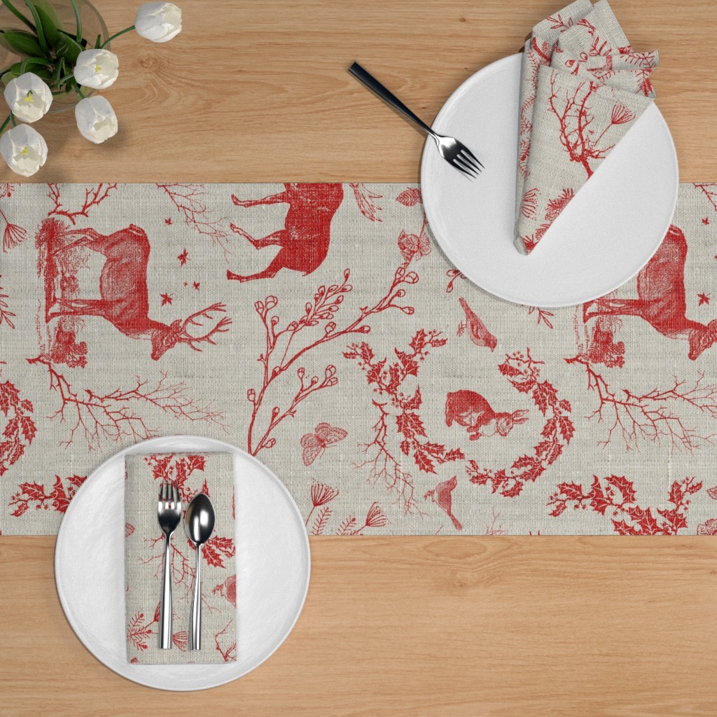 Woodland Winter Toile - Cranberry Table Runner | Shutterfly