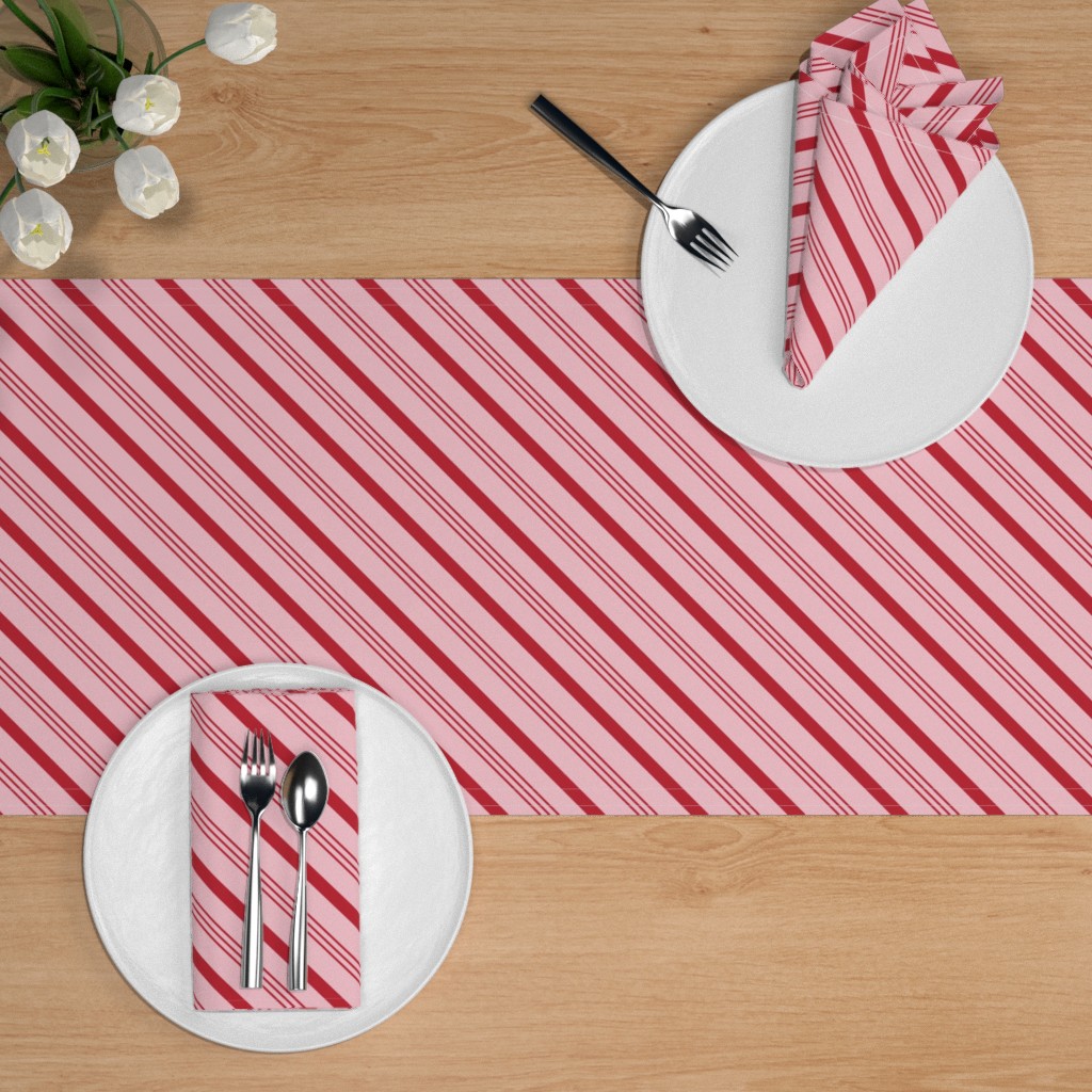 Holiday Candy Cane Stripes - Red on Pink Table Runner | Shutterfly