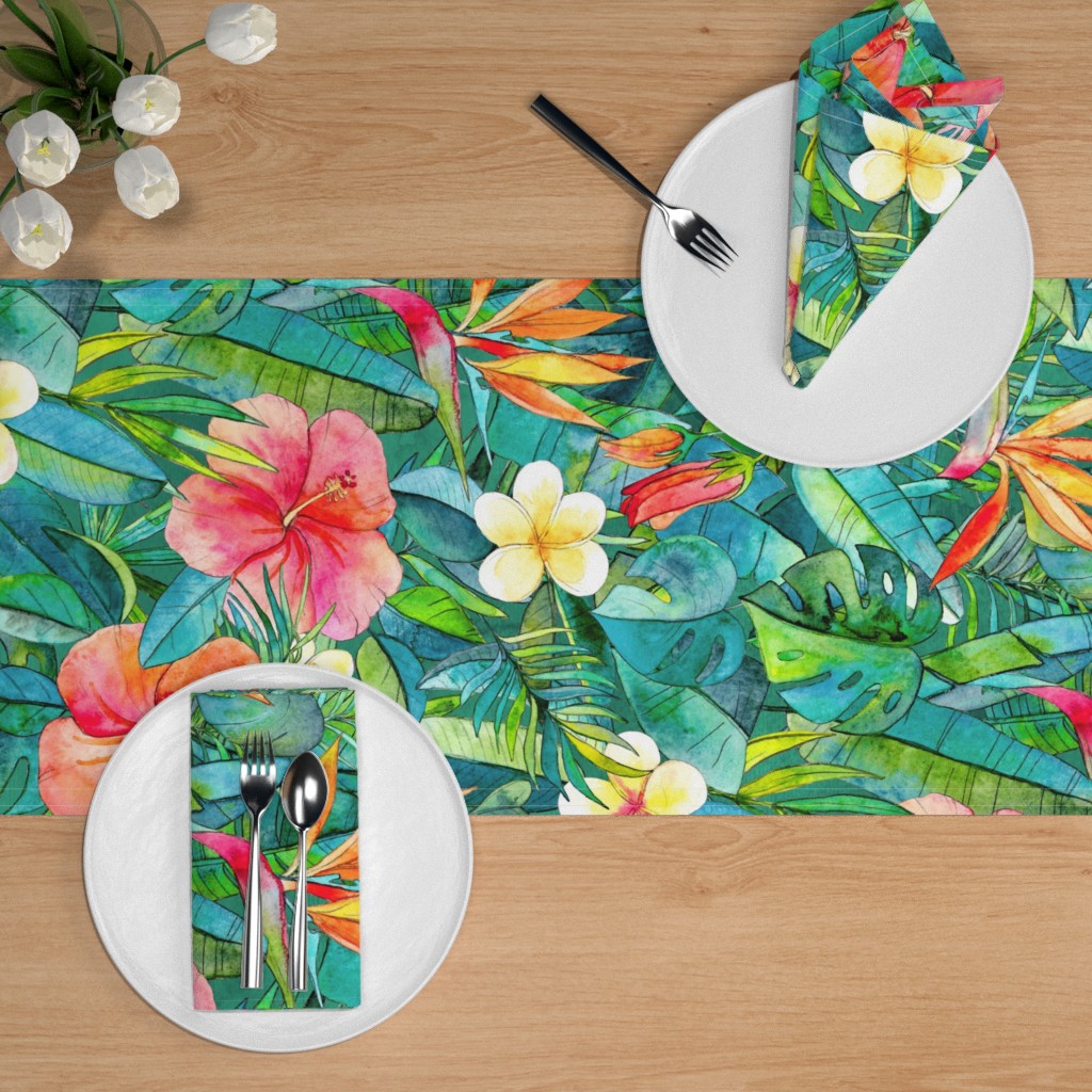 Classic Tropical Garden Watercolor Table Runner | Shutterfly