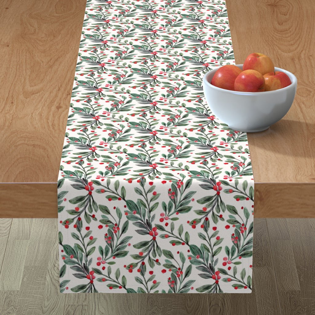 Mistletoe and Red Berries - Green and Red Table Runner | Shutterfly