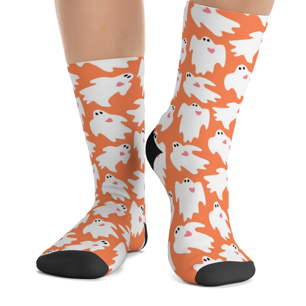Halloween Ghosts With Hearts - Orange Custom Socks | Shutterfly