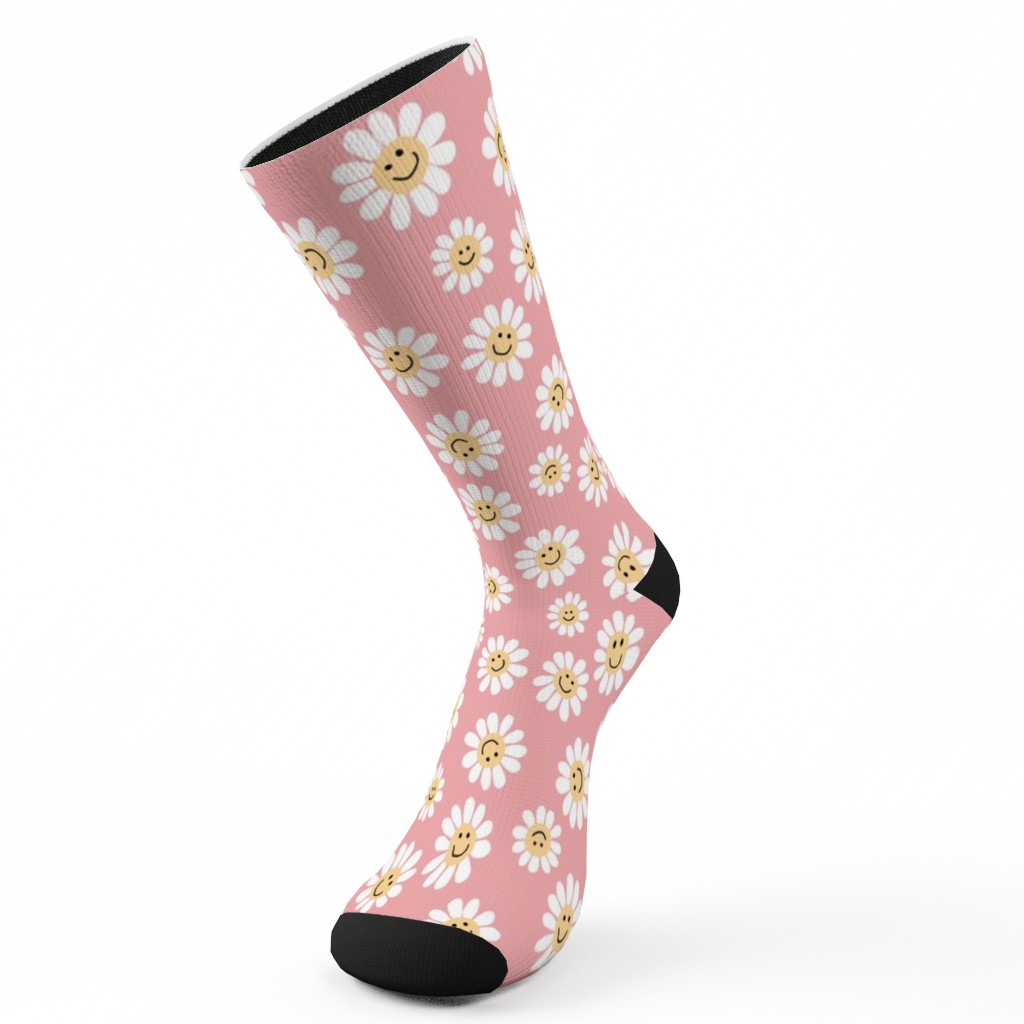 Smiley Daisy Flowers - Pink Custom Socks | Shutterfly