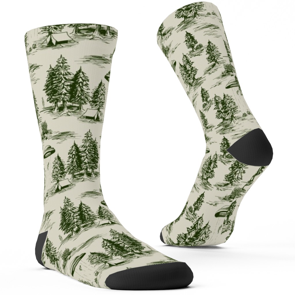 Alien Abduction Toile De Jouy - Forest Green & Cream Custom Socks ...
