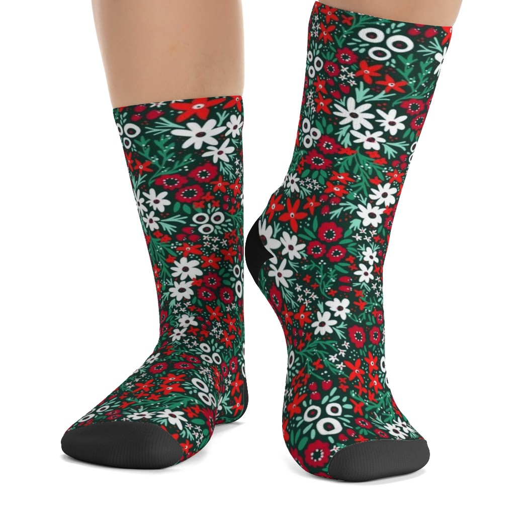 Rustic Floral - Holiday Red and Green Custom Socks | Shutterfly