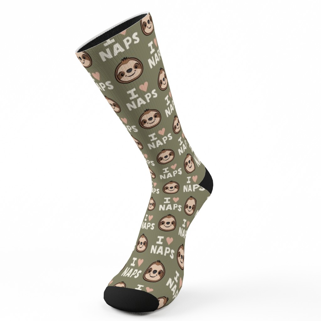 I Heart Naps - Cute Sloths - Olive Green Custom Socks | Shutterfly