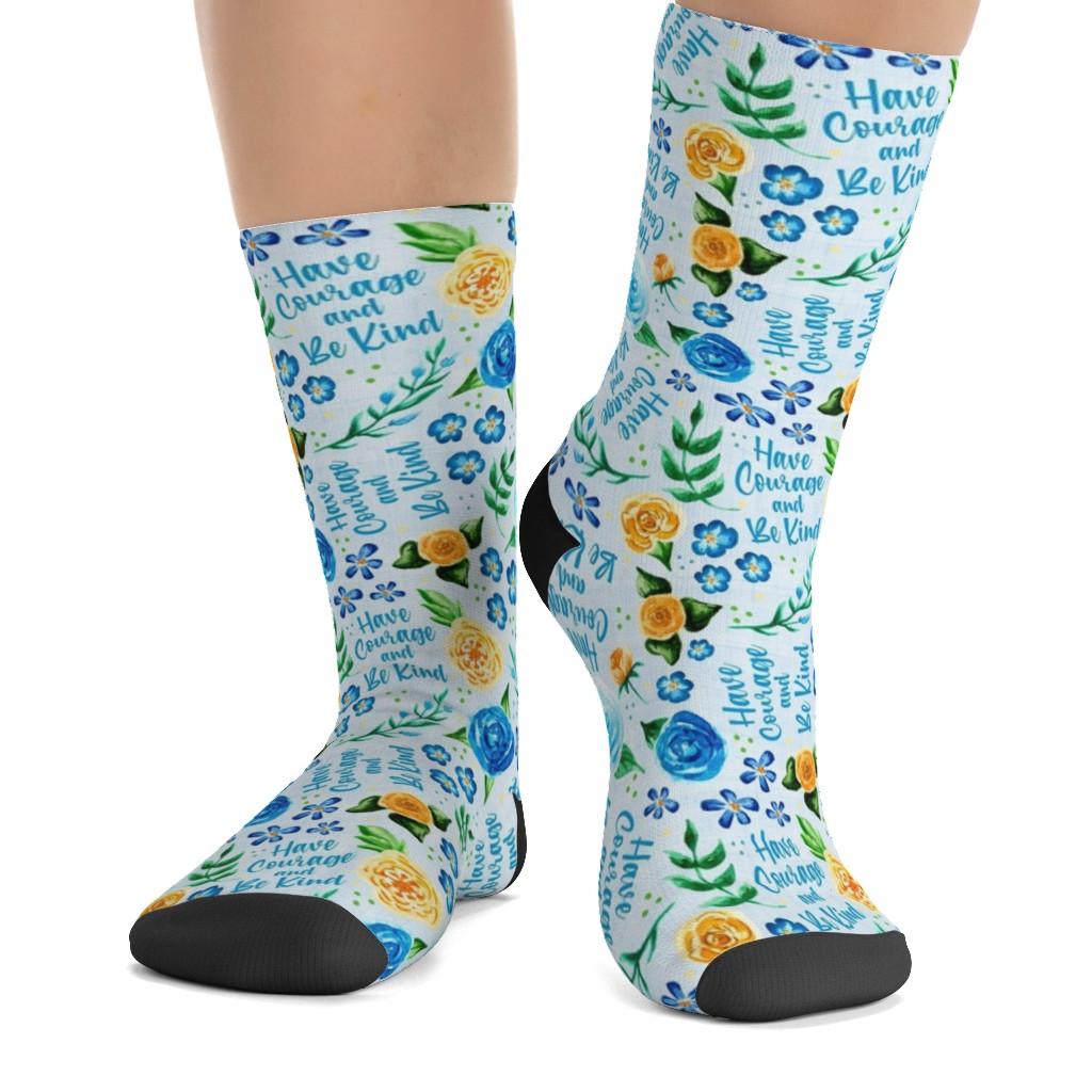 Have Courage and Be Kind - Watercolor Floral - Blue and Yellow Custom Socks | Shutterfly