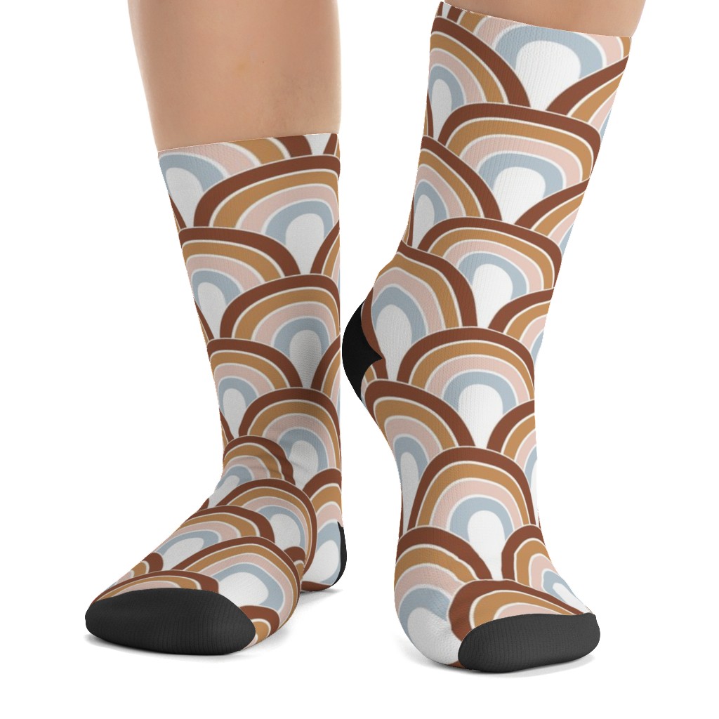 Retro Rainbow Waves - Scales and Curves - Rust Beige Blush Blue on ...