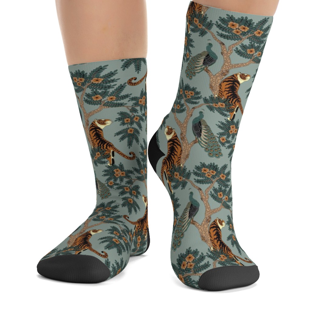 Tiger and Peacock - Blue Custom Socks | Shutterfly