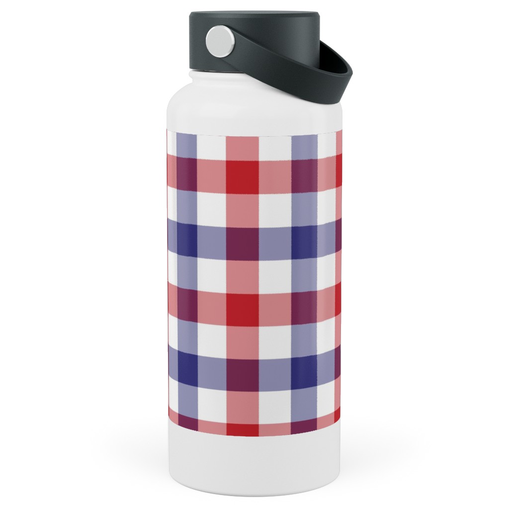 Red White and Blue Gingham Checks Stainless Steel Wide Mouth Water ...